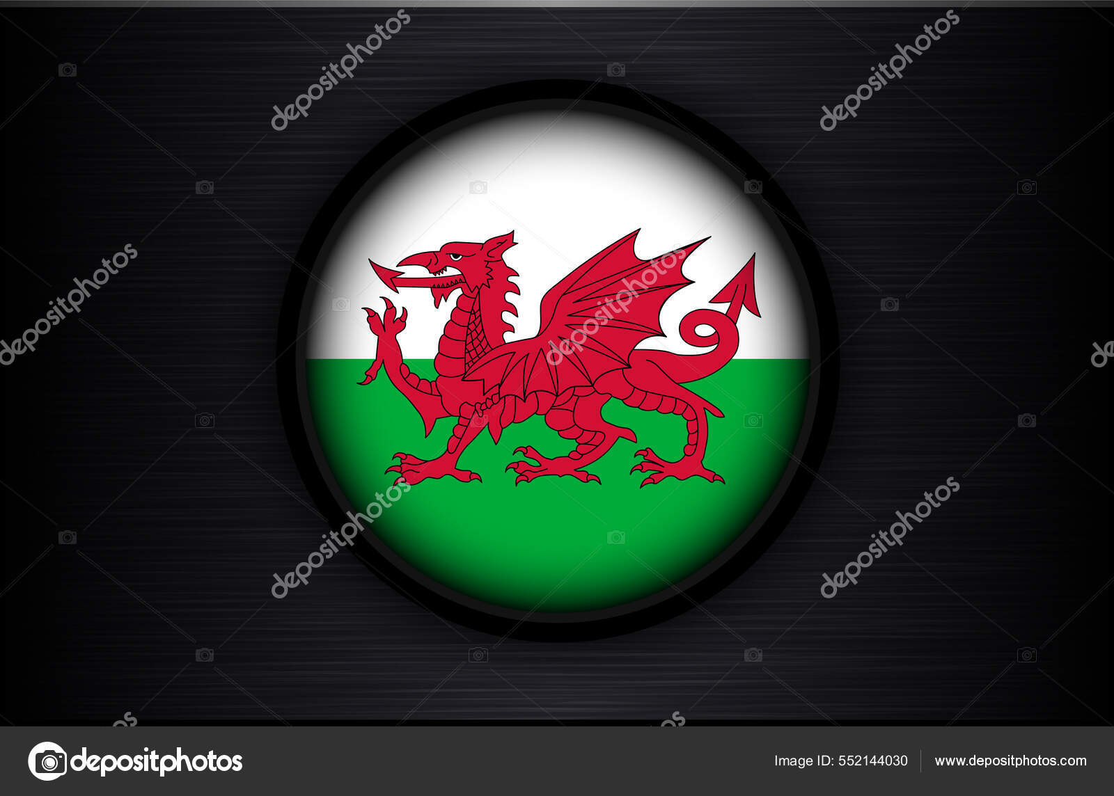 Wales Flag Circle Icon Black Brushed Metal Texture Welsh Dragon Stock ...