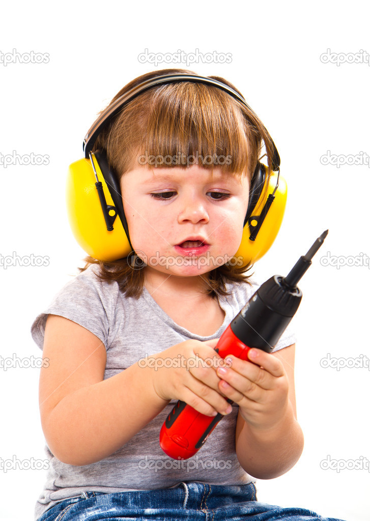 Baby girl with working tool Stock Photo by ©lsantilli 38265471