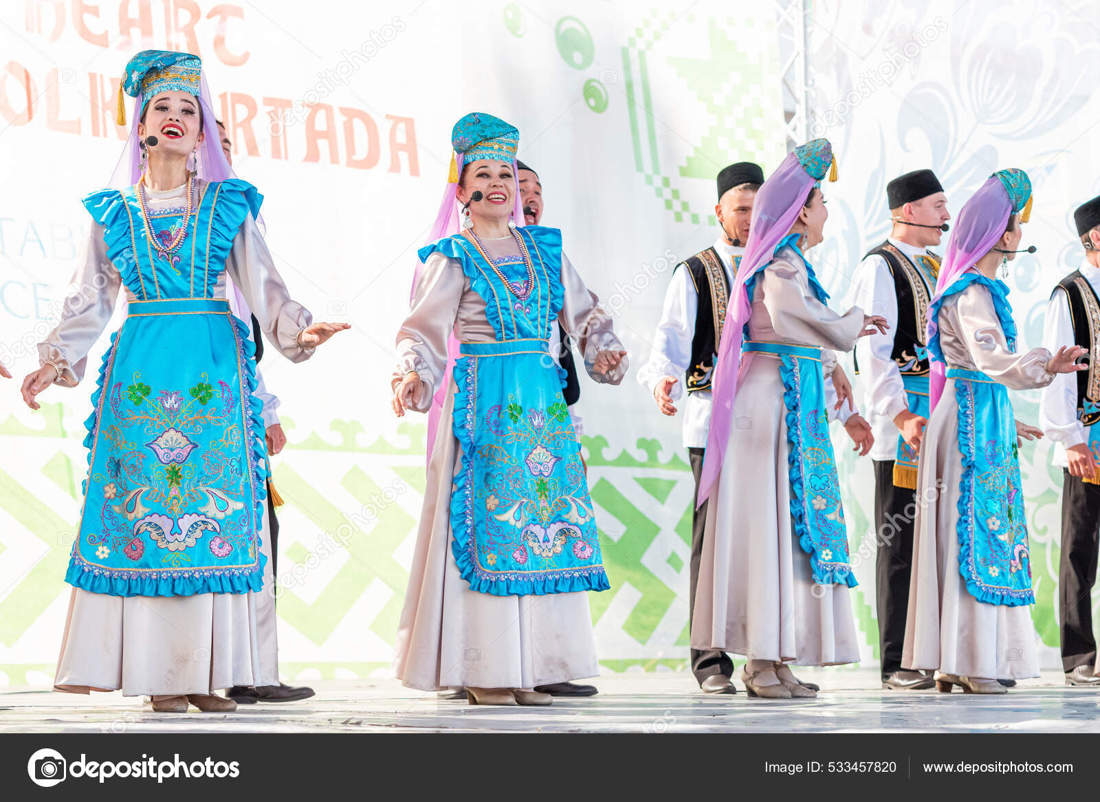 July 2021 Ufa Russia Tatar National Ensemble Traditional Clothes Dances ...