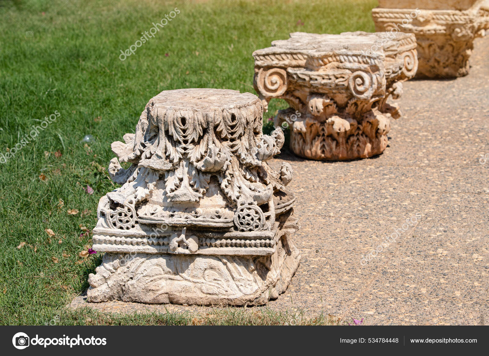 Close Detail View Classical Greek Roman Columns Decorative Capital ...
