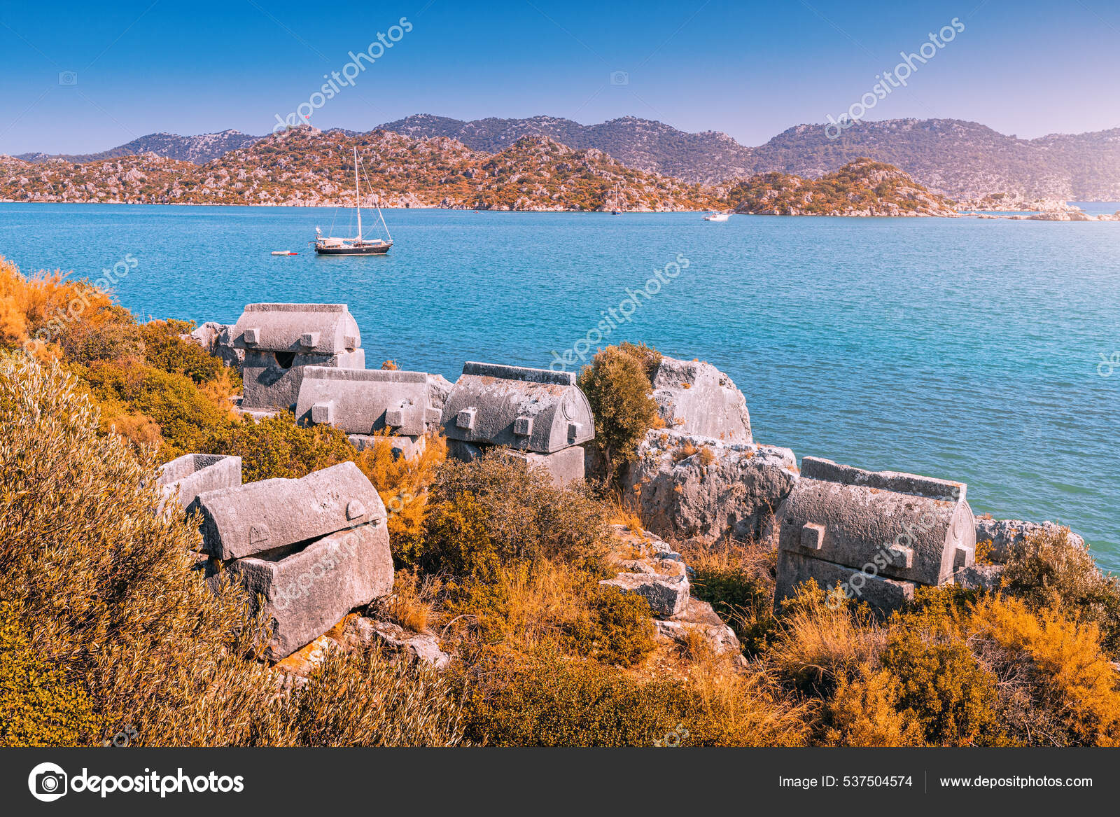 Ancient Tombs Lycian Greek Civilization Coast Mediterranean Sea Island ...