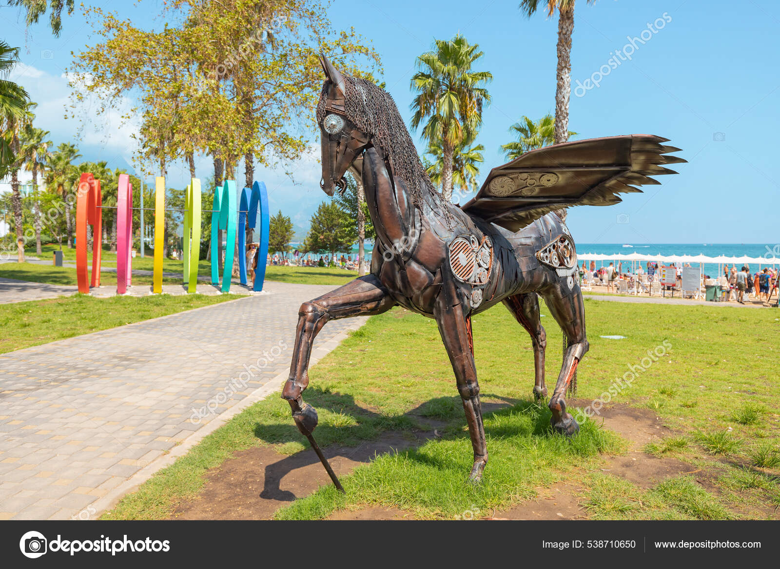 August 2021 Kemer Turkey Metal Grunge Statue Mythical Winged Horse ...