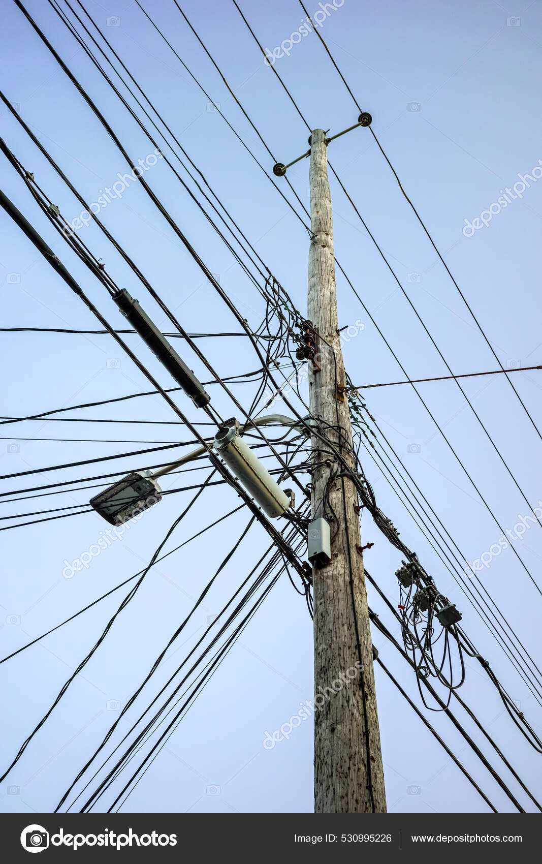 Cables Fiber Optic Cable Power Lines Pole Pole Power Cables — Stock ...