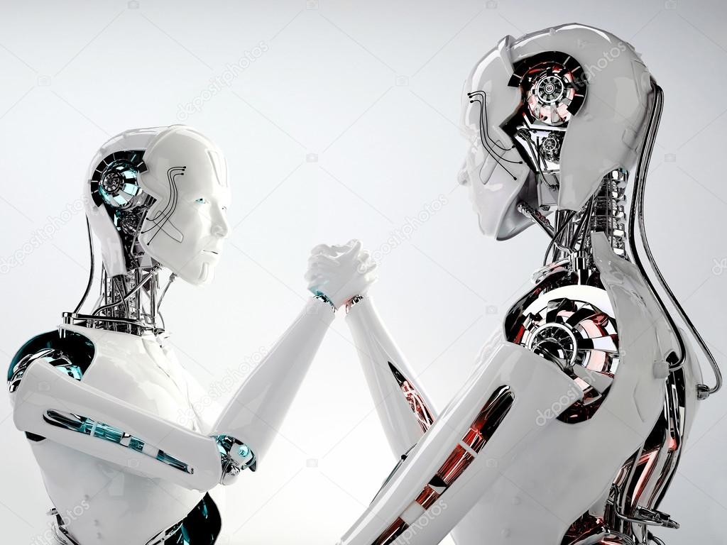 Robot android men in competition — Stock Photo © abidal #32369283