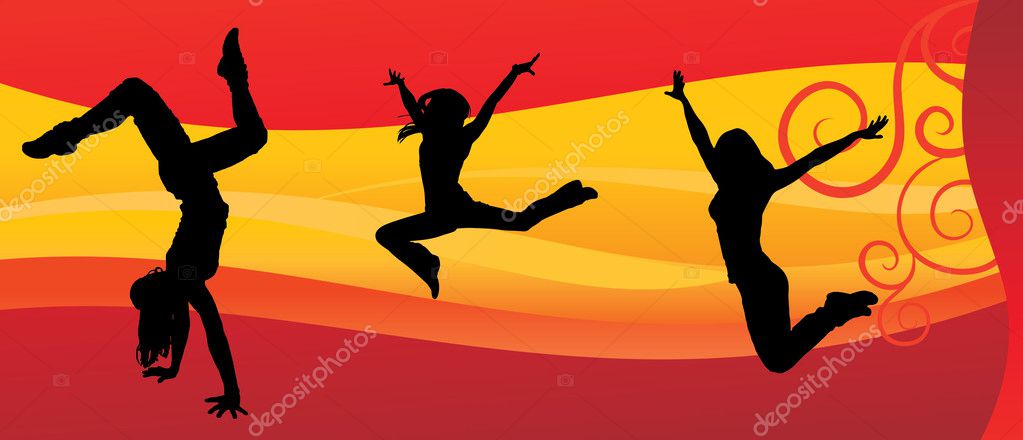 Red night girl dancer cool vector on red waves background Stock Vector ...