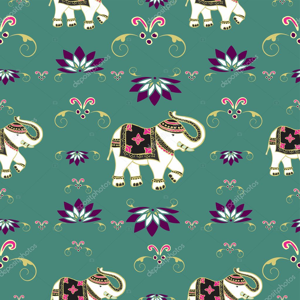 Festive typical indian elephant pattern — Stock Vector © cienpies #17619011