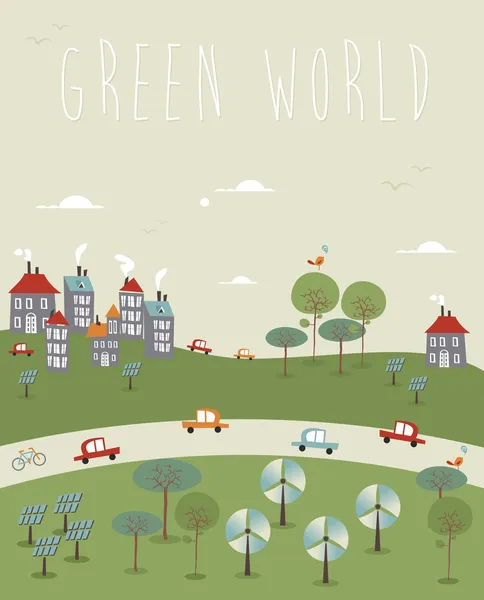 Green world with houses and eco friendly transport Stock Vector Image ...