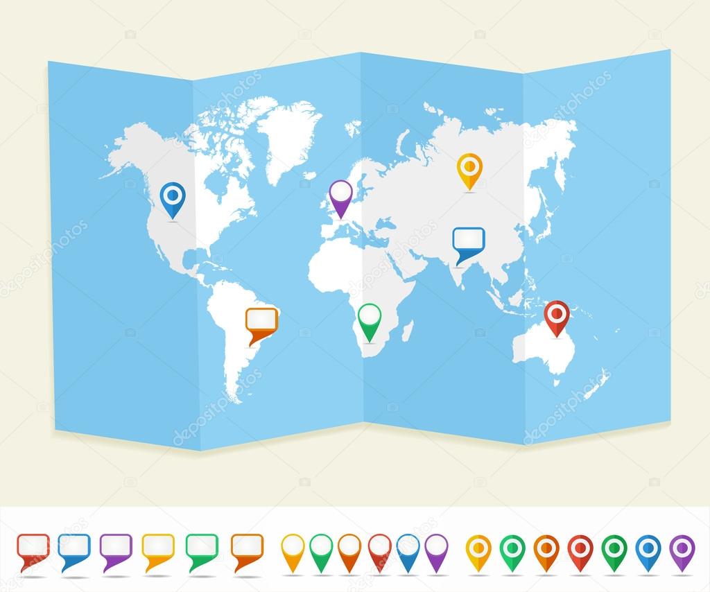 Mapa Del Mundo Gps Ubicación Pins Concepto De Viaje Eps10 Vector