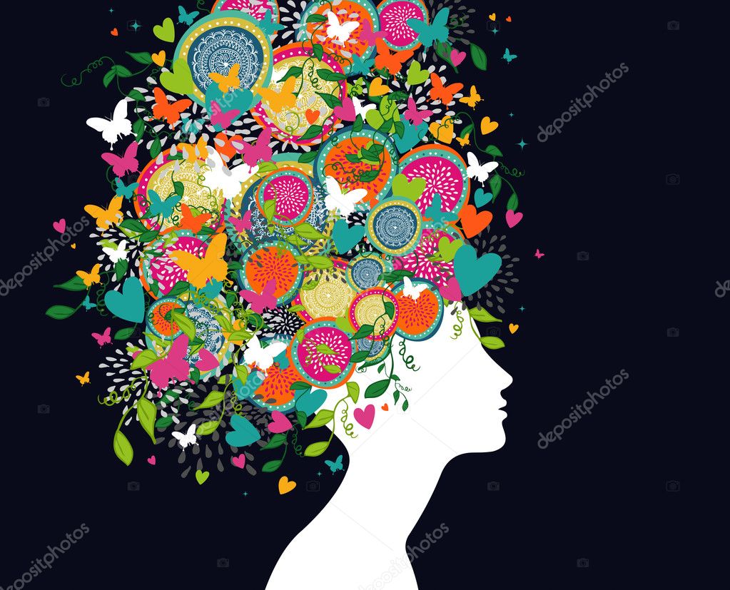 Beautiful woman profile colorful abstract hair design — Stock Vector ...