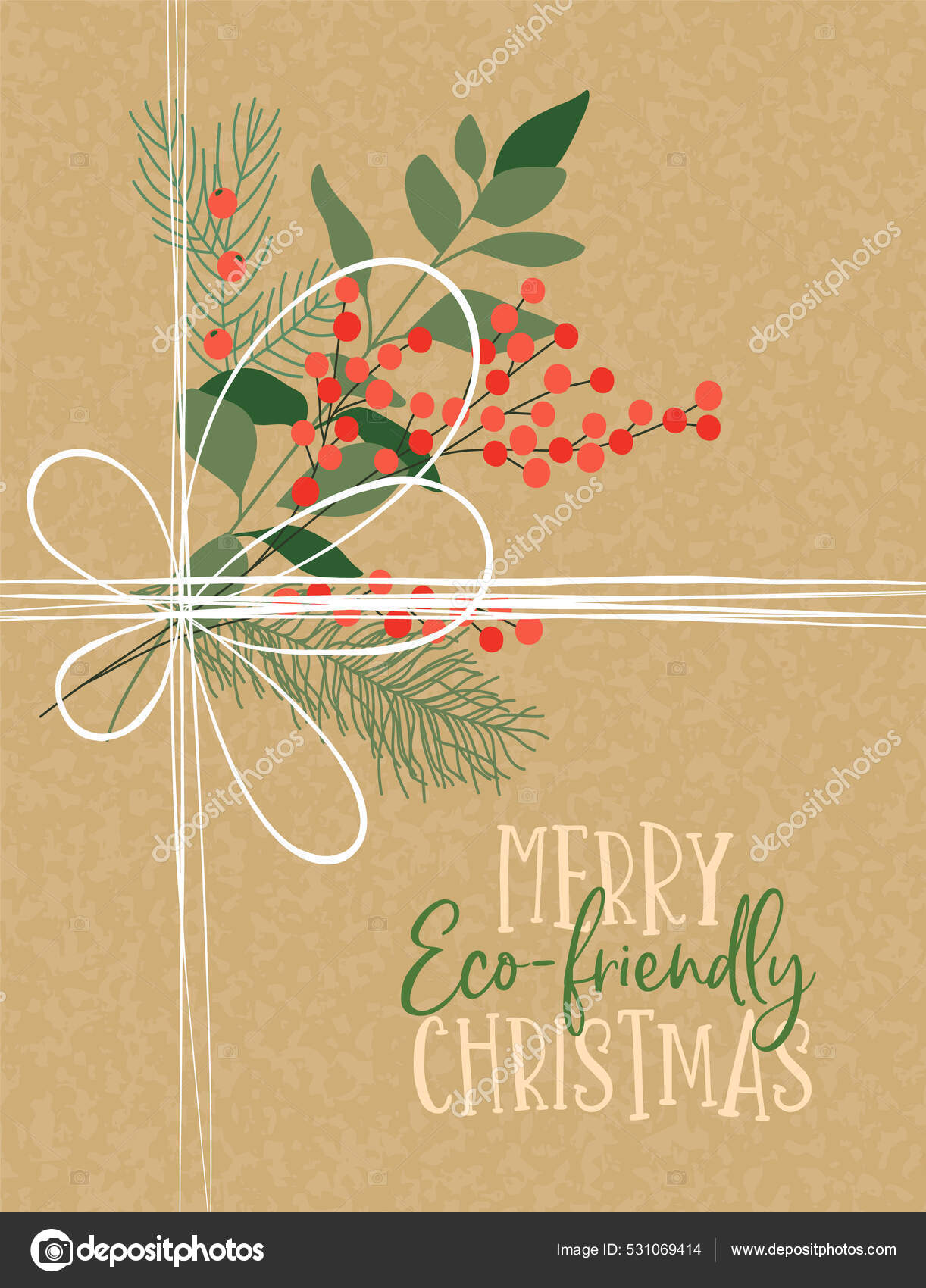 Merry Eco Friendly Christmas Greeting Card Illustration Recycled ...