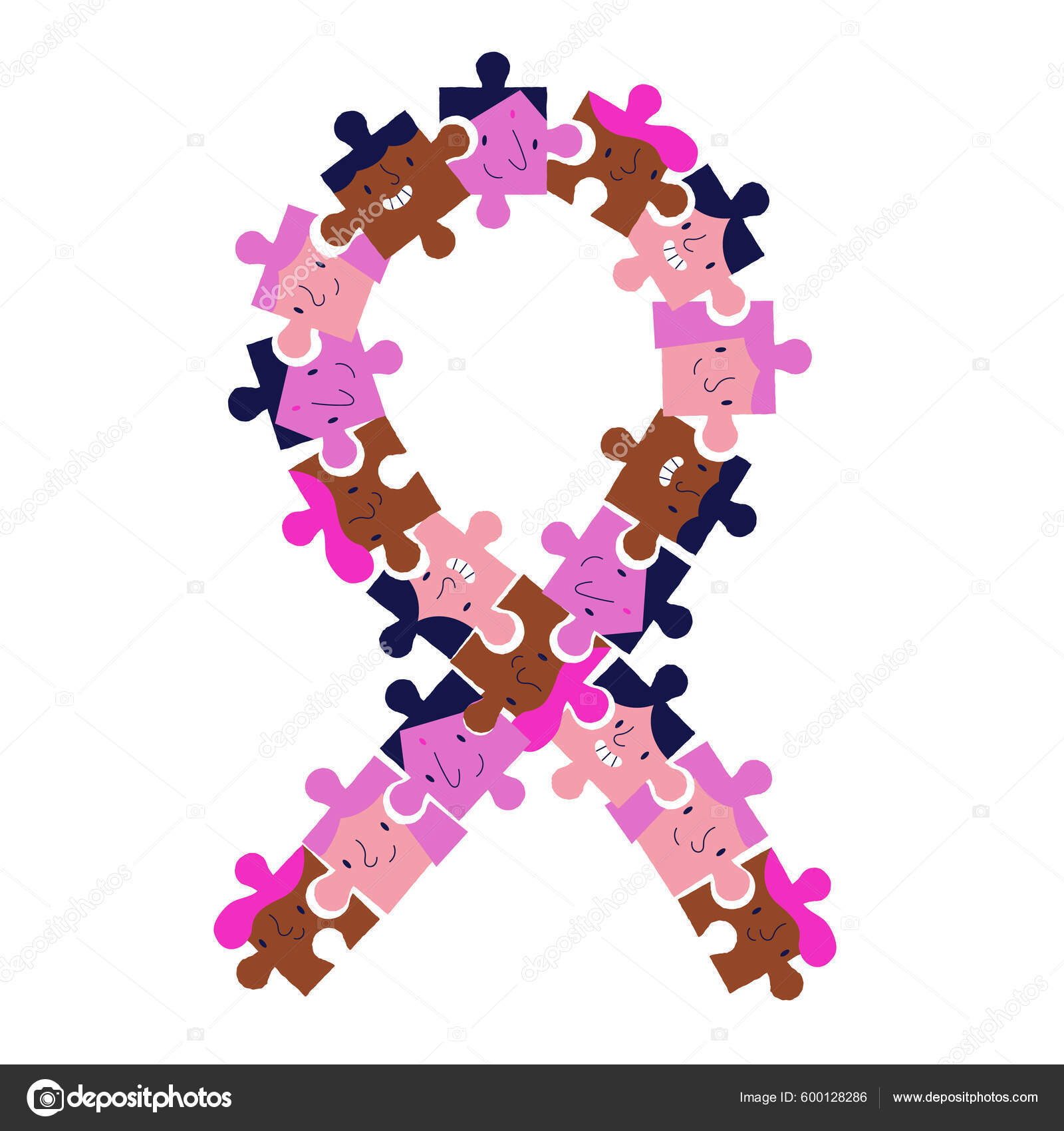 Breast Cancer Awareness Month Illustration Pink Ribbon Puzzle Pieces ...