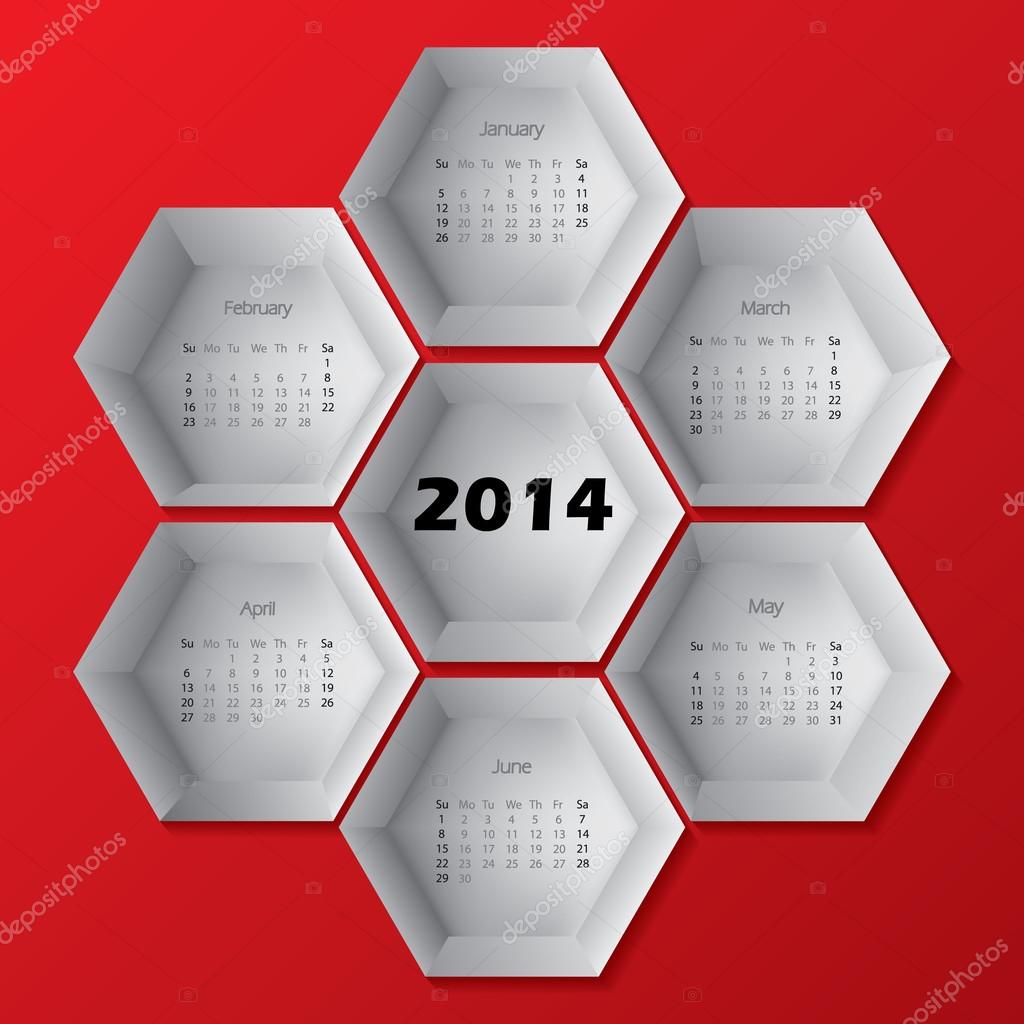 2014 red hexagon calendar design Stock Vector Image by ©vipervxw #30437015