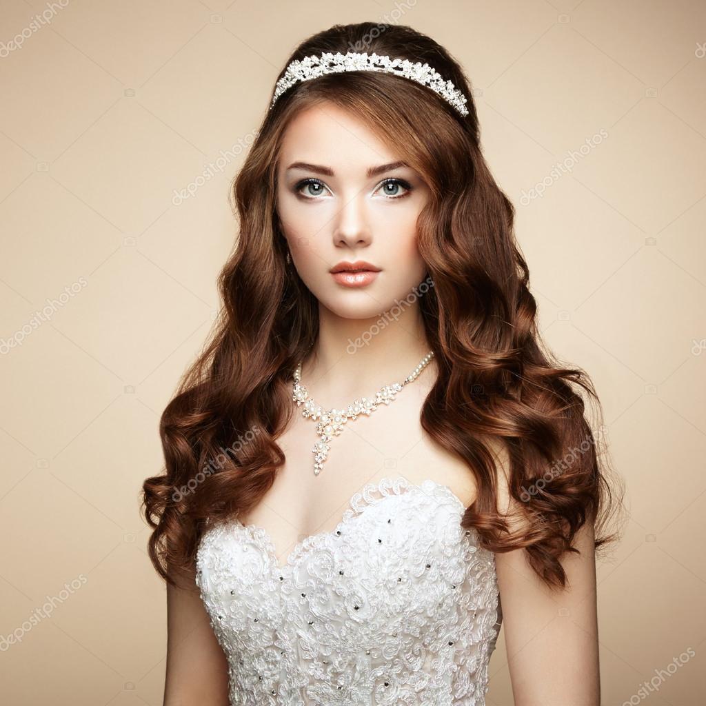 Portrait Of Beautiful Sensual Woman With Elegant Hairstyle Wedd Stock