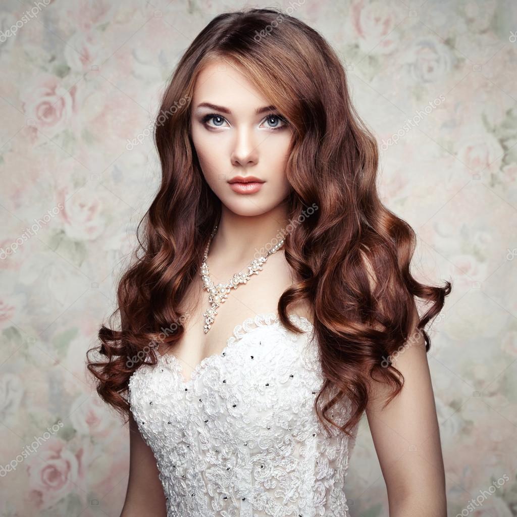Portrait Of Beautiful Sensual Woman With Elegant Hairstyle Wedd Stock