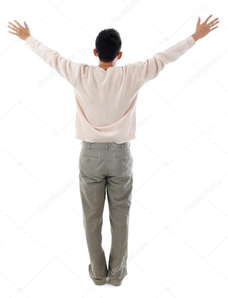 Rear view Asian man arms outstretched — Stock Photo © szefei #33697151