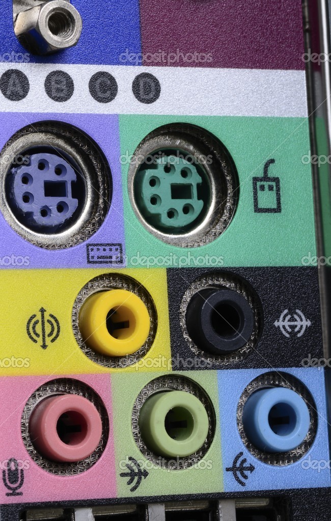 Computer ports for mouse, keyboard, audio, video, etc. Stock Photo by ...