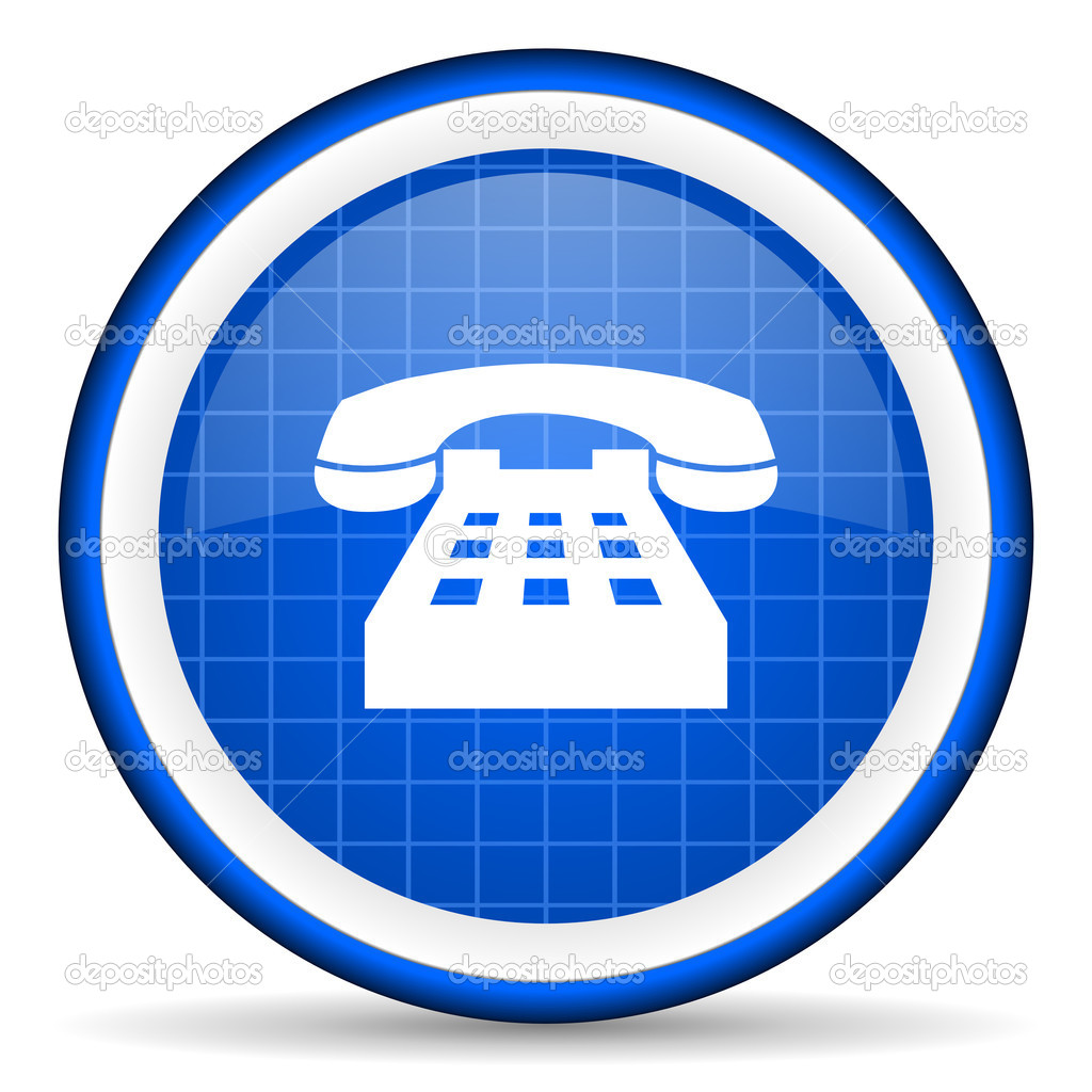 Telefon blaues Hochglanz-Symbol auf weißem Hintergrund — Stockfoto ...