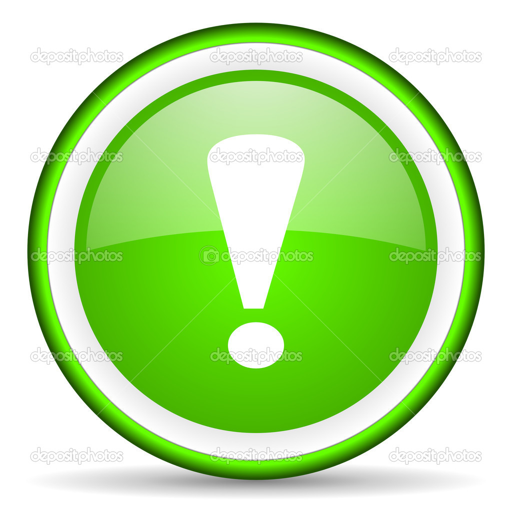 Signo de exclamación verde icono brillante sobre fondo blanco ...