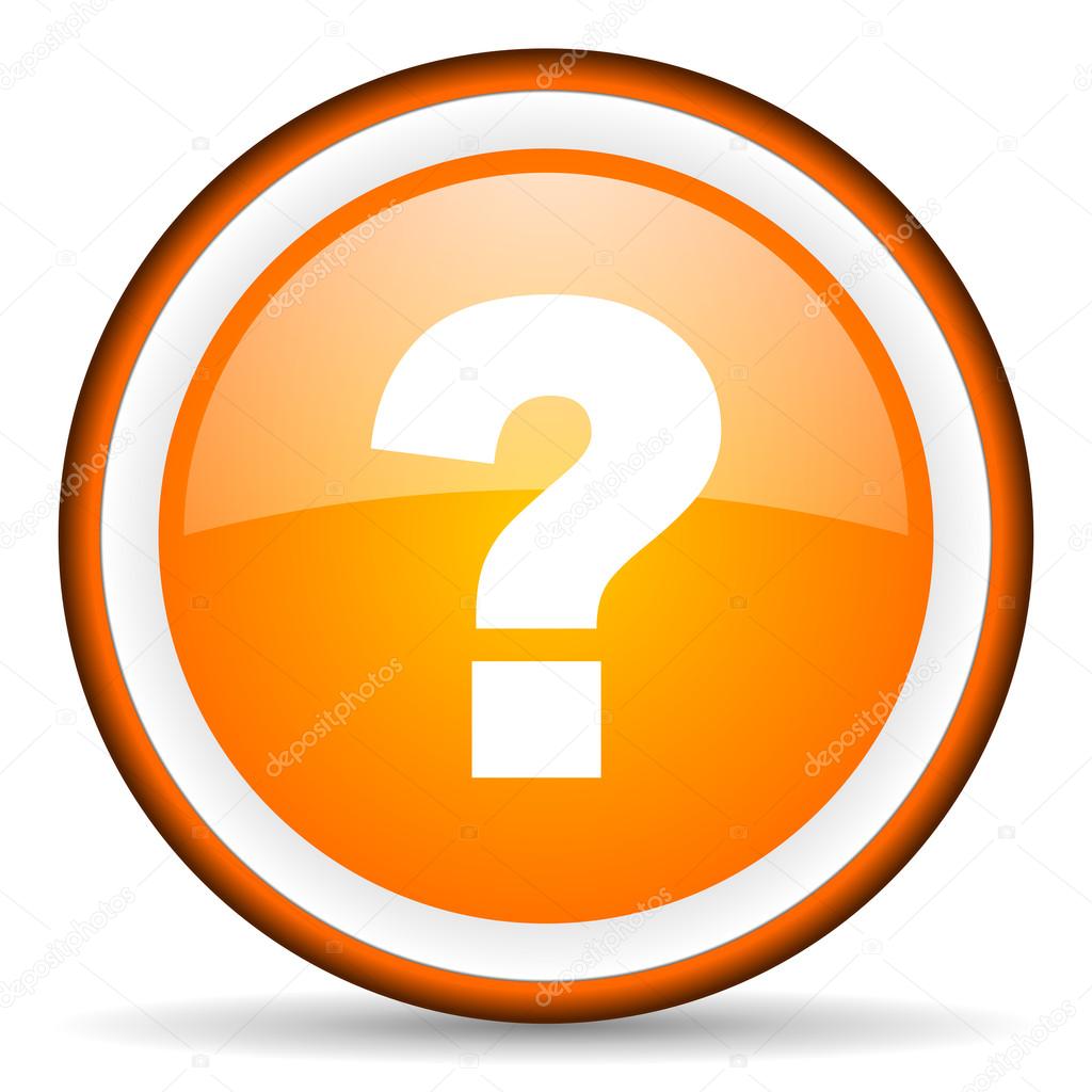Question mark orange glossy circle icon on white background Stock Photo ...