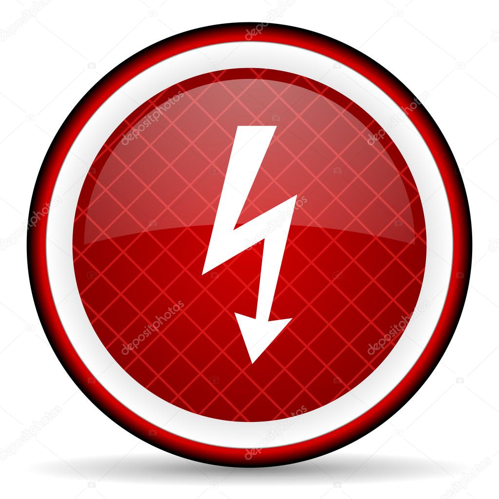 Blitz rotes glänzendes Symbol auf weißem Hintergrund — Stockfoto ...