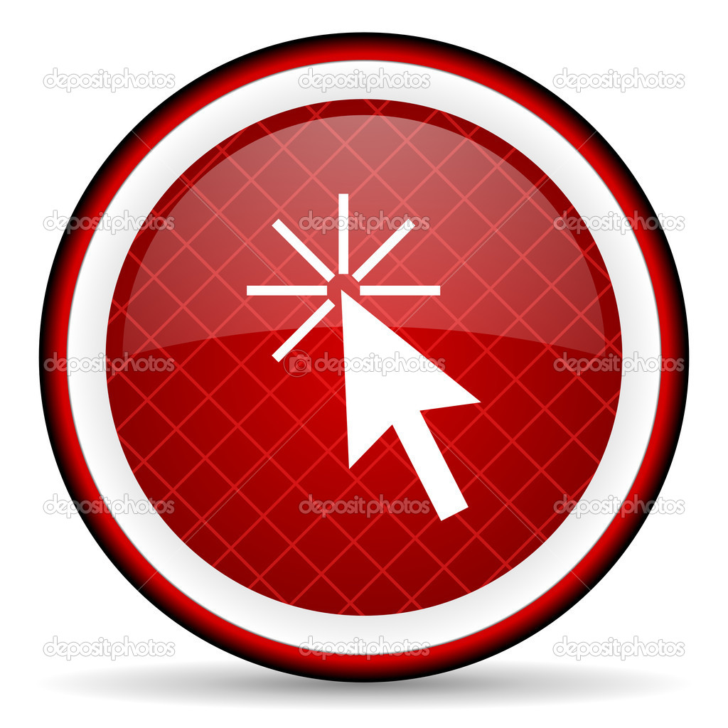 Click here red glossy icon on white background — Stock Photo ...