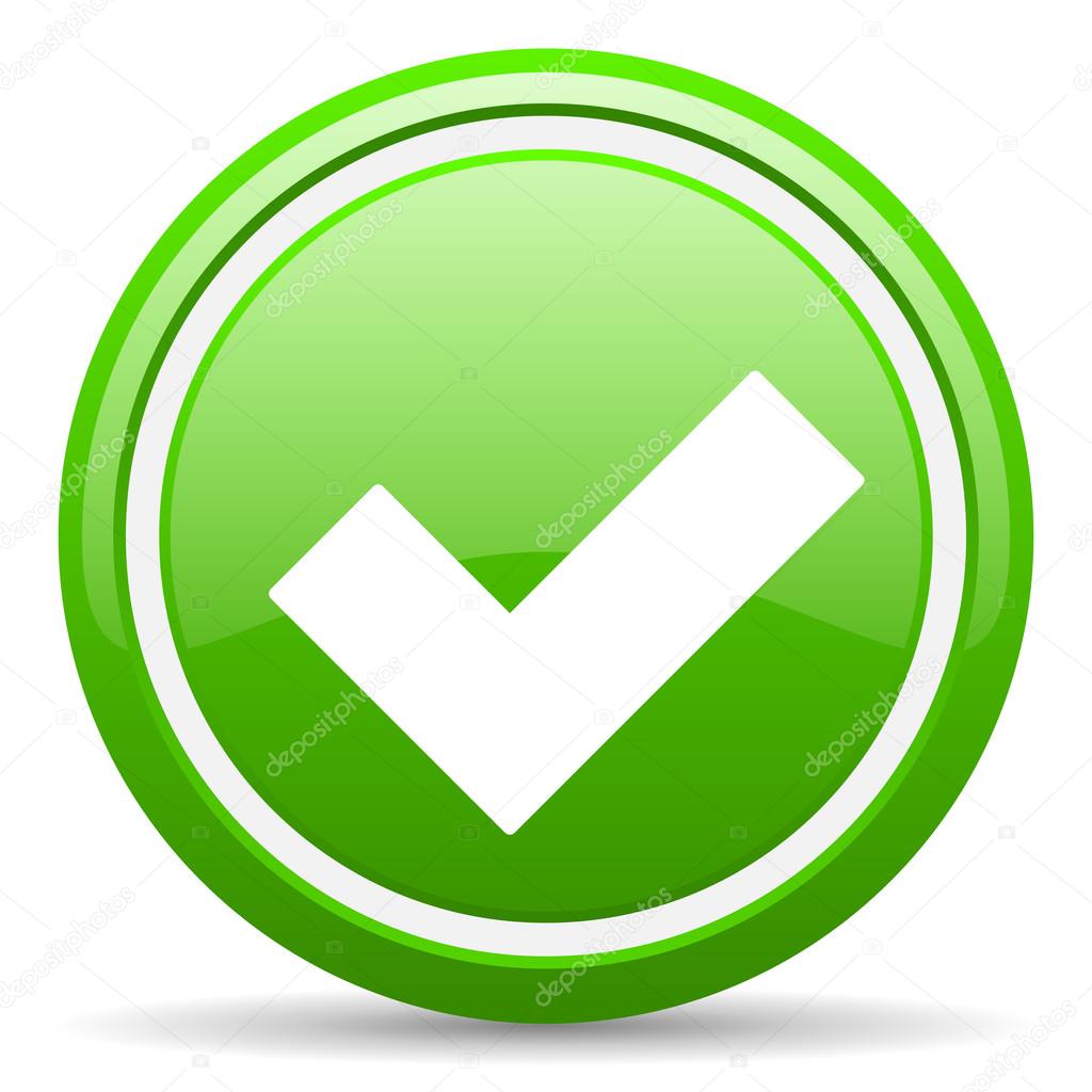 Accepter une icône brillante verte sur fond blanc — Photographie ...
