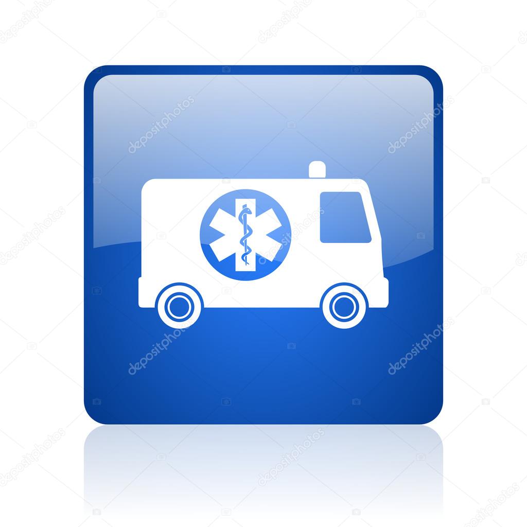 Ambulance blue square glossy web icon on white background Stock Photo ...