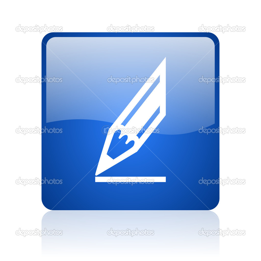 Blue Square Icon With Pencil