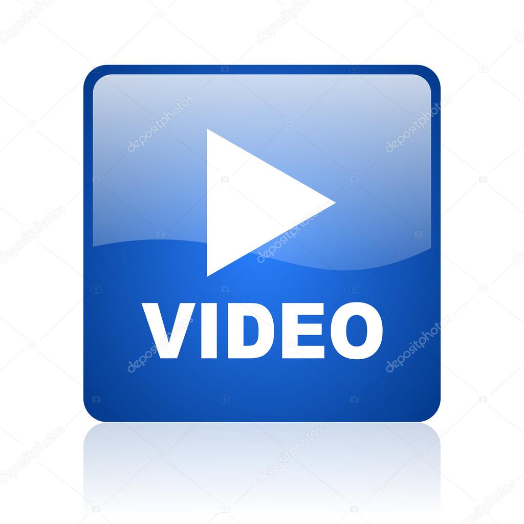 Video azul cuadrado brillante icono web sobre fondo blanco — Foto de ...
