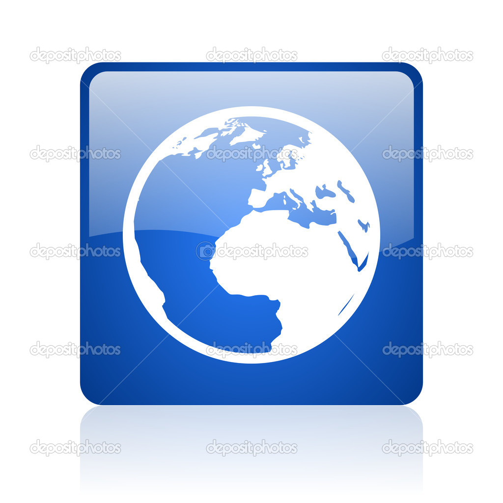 Earth blue square glossy web icon on white background Stock Photo by ...