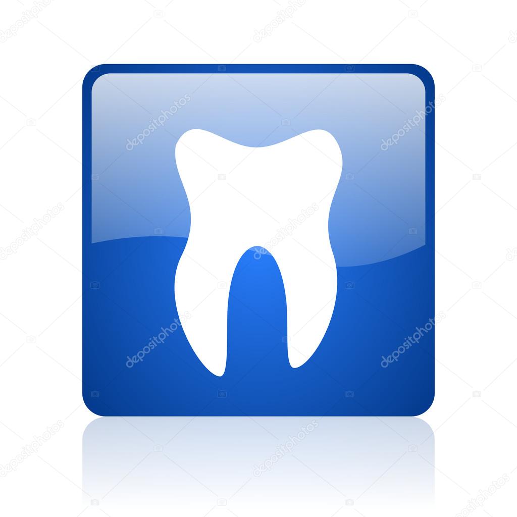 Tooth blue square glossy web icon on white background — Stock Photo ...