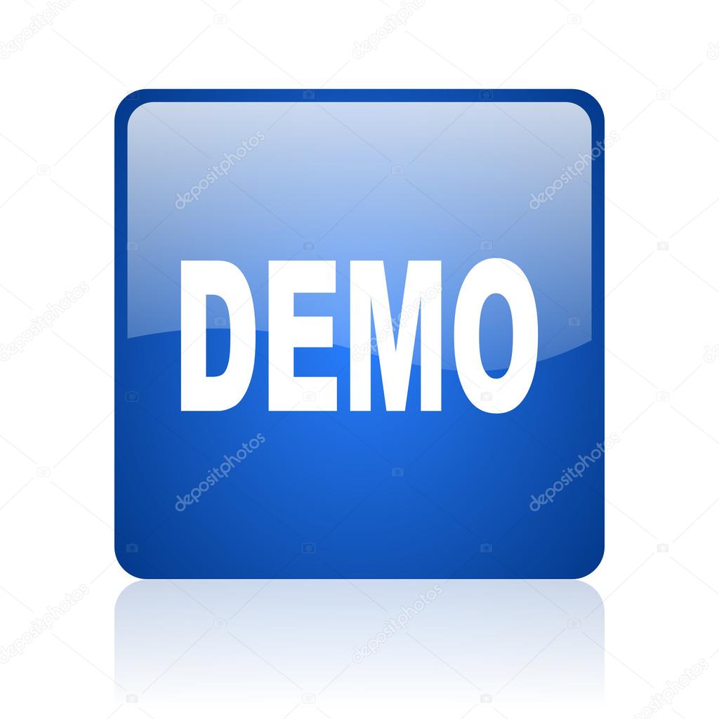 Demo blue square glossy web icon on white background — Stock Photo ...
