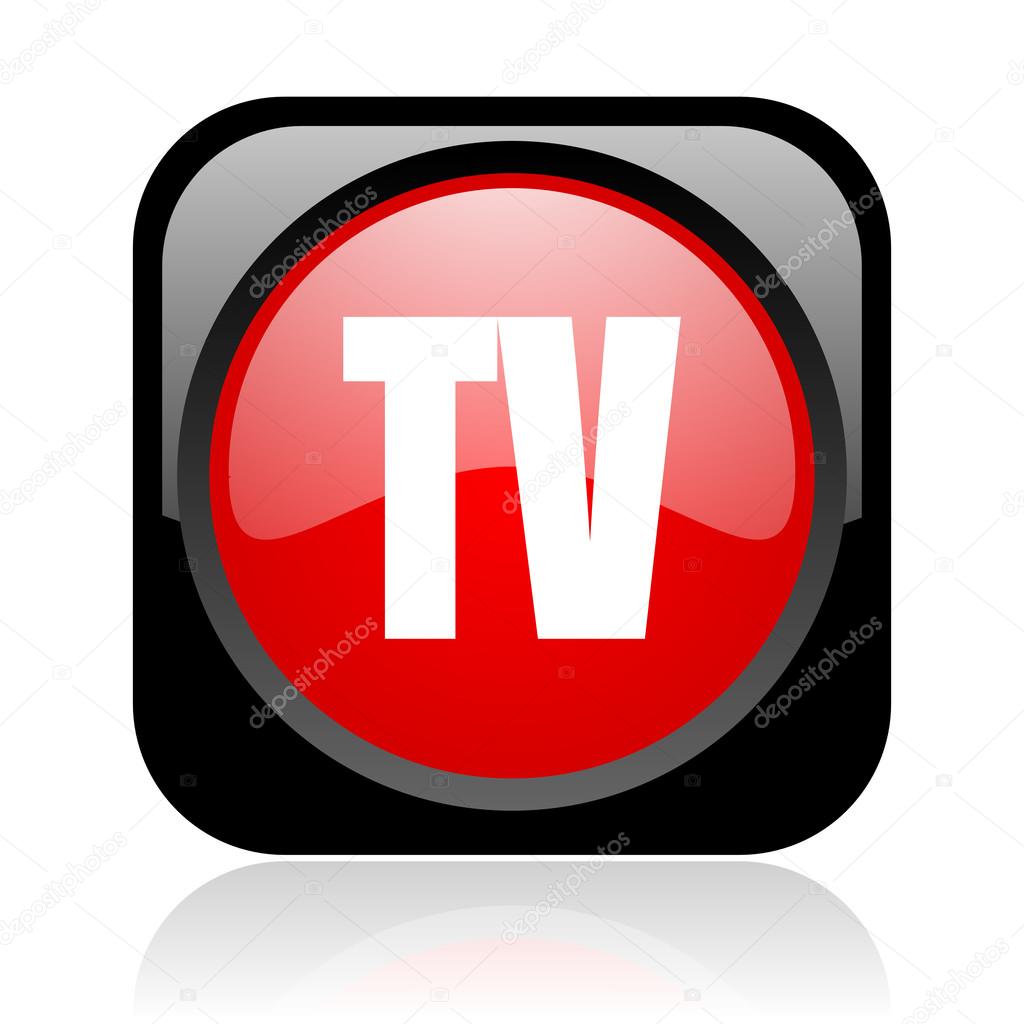 Tv black and red square web glossy icon — Stock Photo © alexwhite #23816817