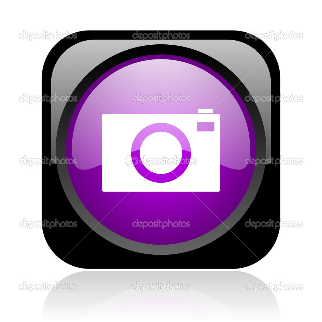 Camera black and violet square web glossy icon — Stock Photo ...