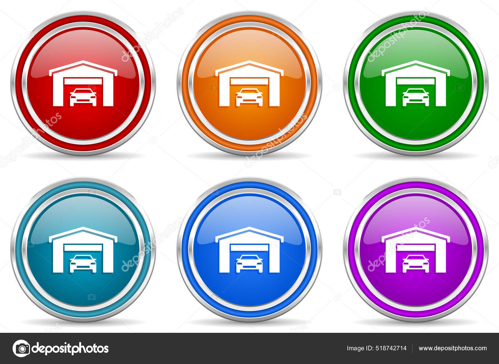 Car Garage Silver Metallic Glossy Icons Set Modern Design Buttons ...