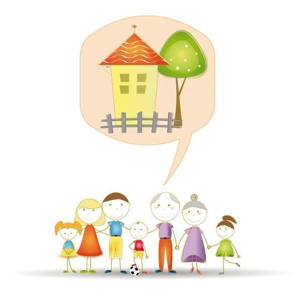 Happy Cartoon Family One Child House Garden Vector Illustration — Stock ...