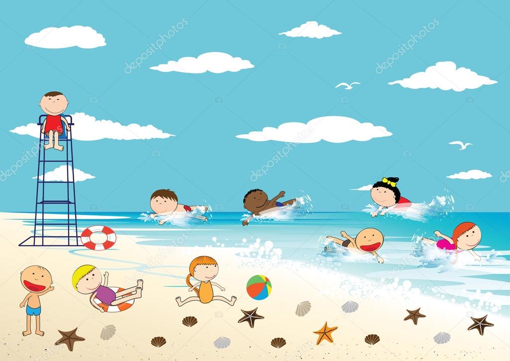 Kids On Beach Clipart