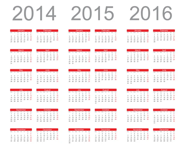 Simple Calendar year 2014, 2015, 2016 — Stock Vector © ngaga35 #32652723