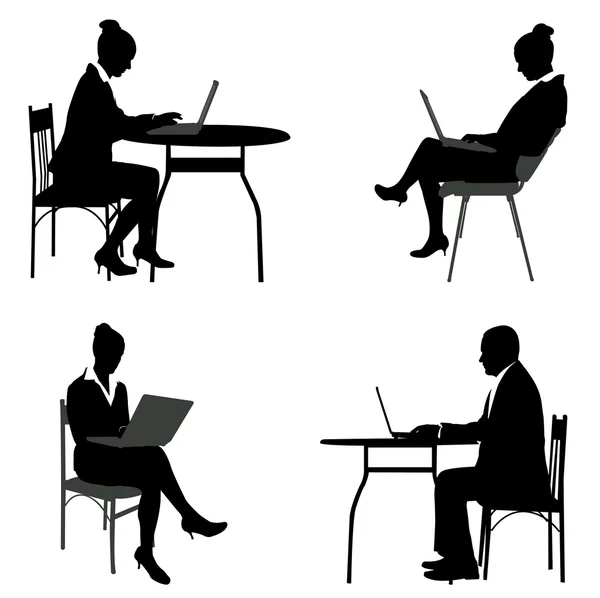 Silhouettes Sitting At Computer