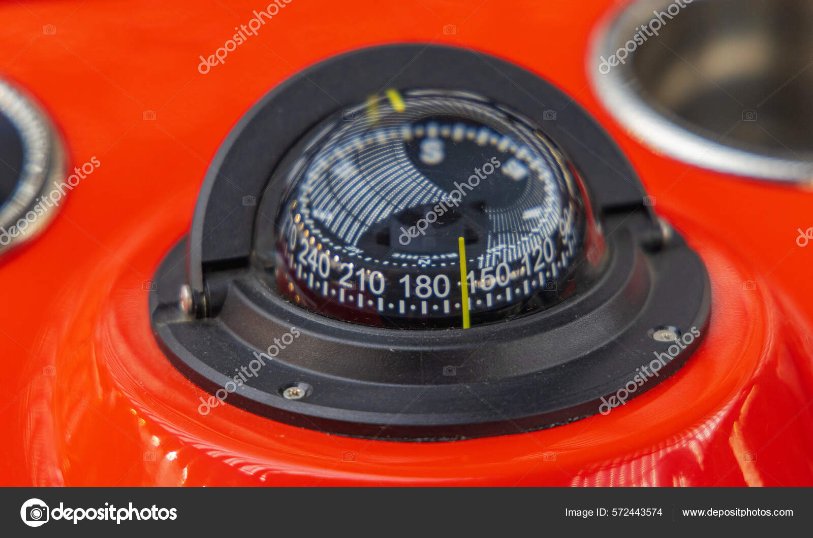 Big Nautical Compass Device Built Red Dashboard Speedboat Stock Photo ...
