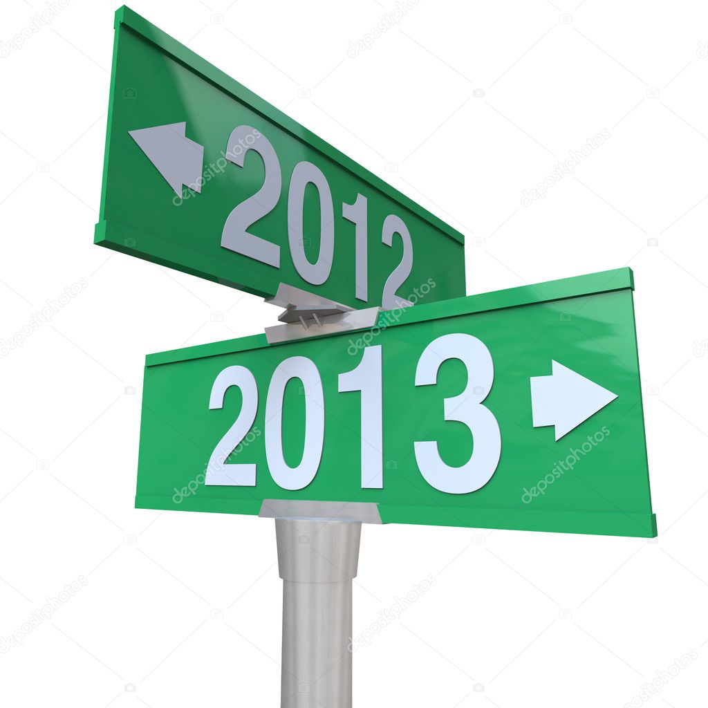 2012 Year Changing to 2013 Green Two-Way Road SIgns — Stock Photo ...