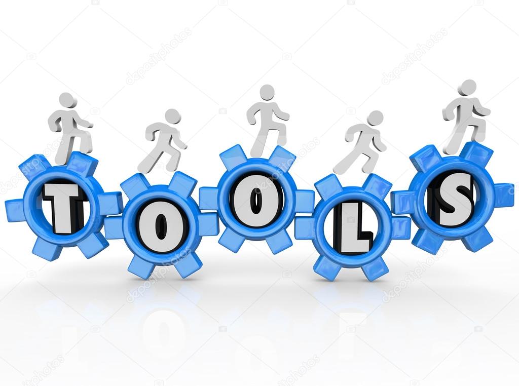 Tools Word Gears Cogs Men Turning Machine — Stock Photo © iqoncept ...