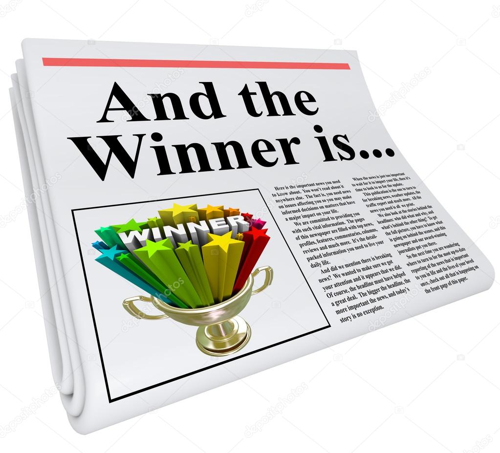 And the Winner Is Newspaper Headline Announcement Trophy — Stock Photo ...