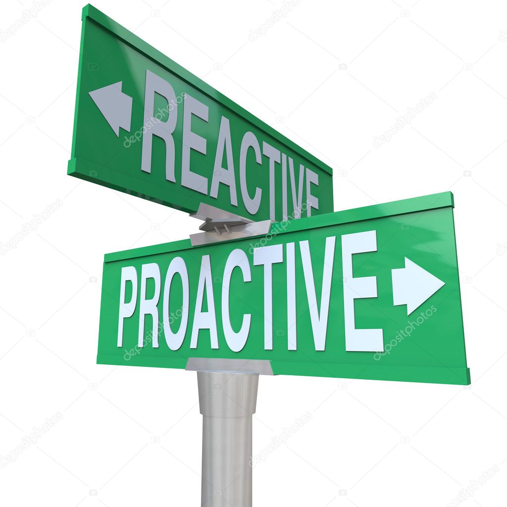 Proactive Vs Reactive Two Way Road Signs Choose Action — Stock Photo ...
