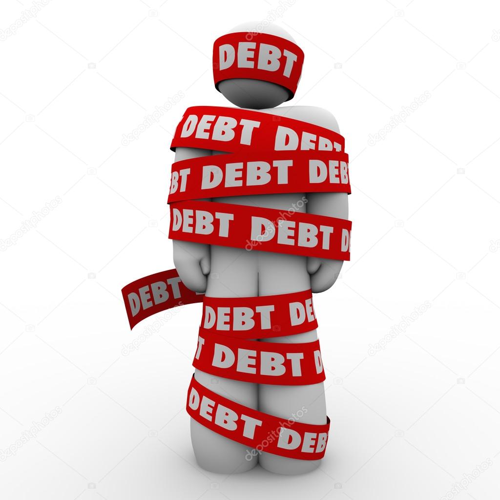 Debt Man Wrapped in Tape Budget Deficit — Stock Photo © iqoncept #39070941