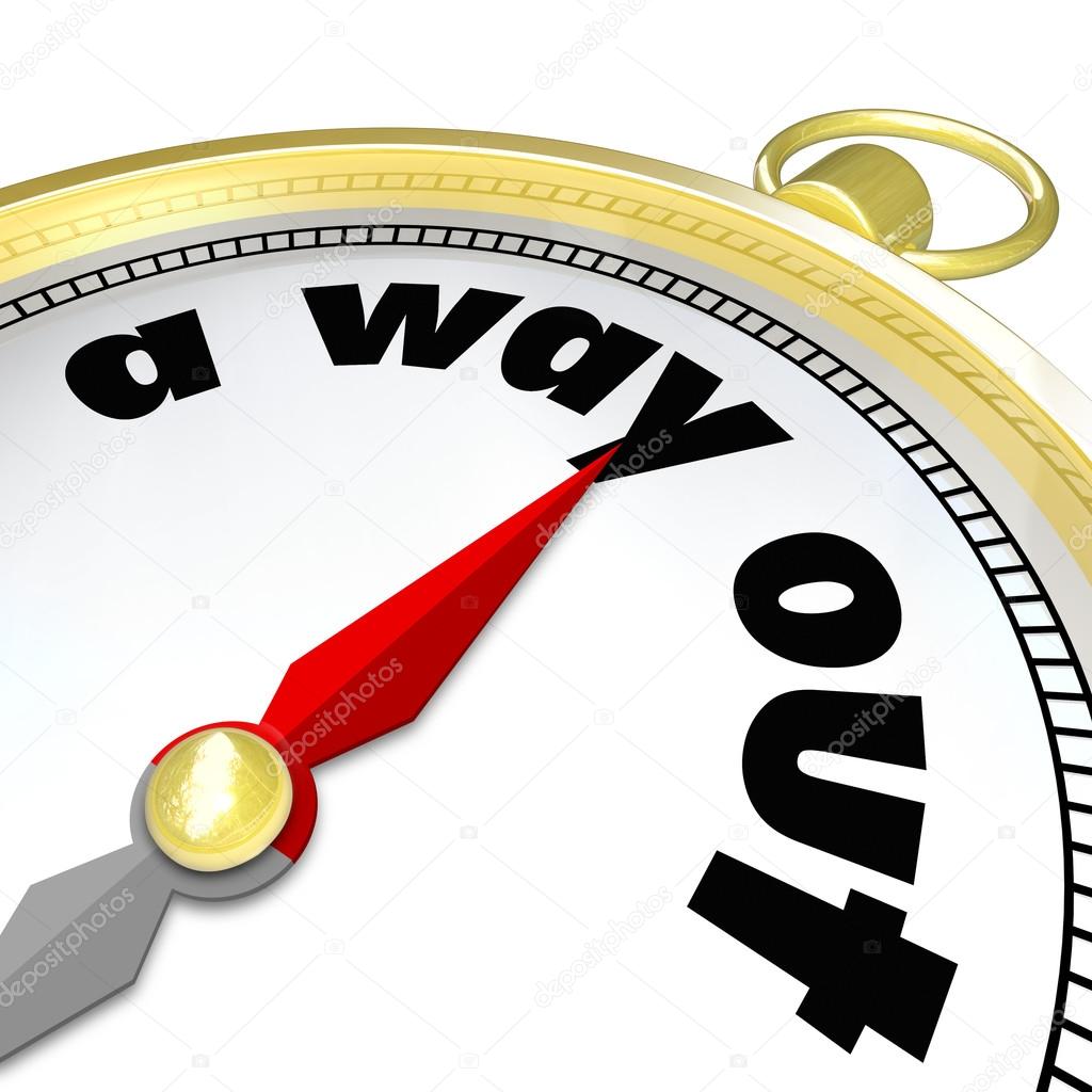 A Way Out Gold Compass Words Direction Escape Difficult Challeng ...