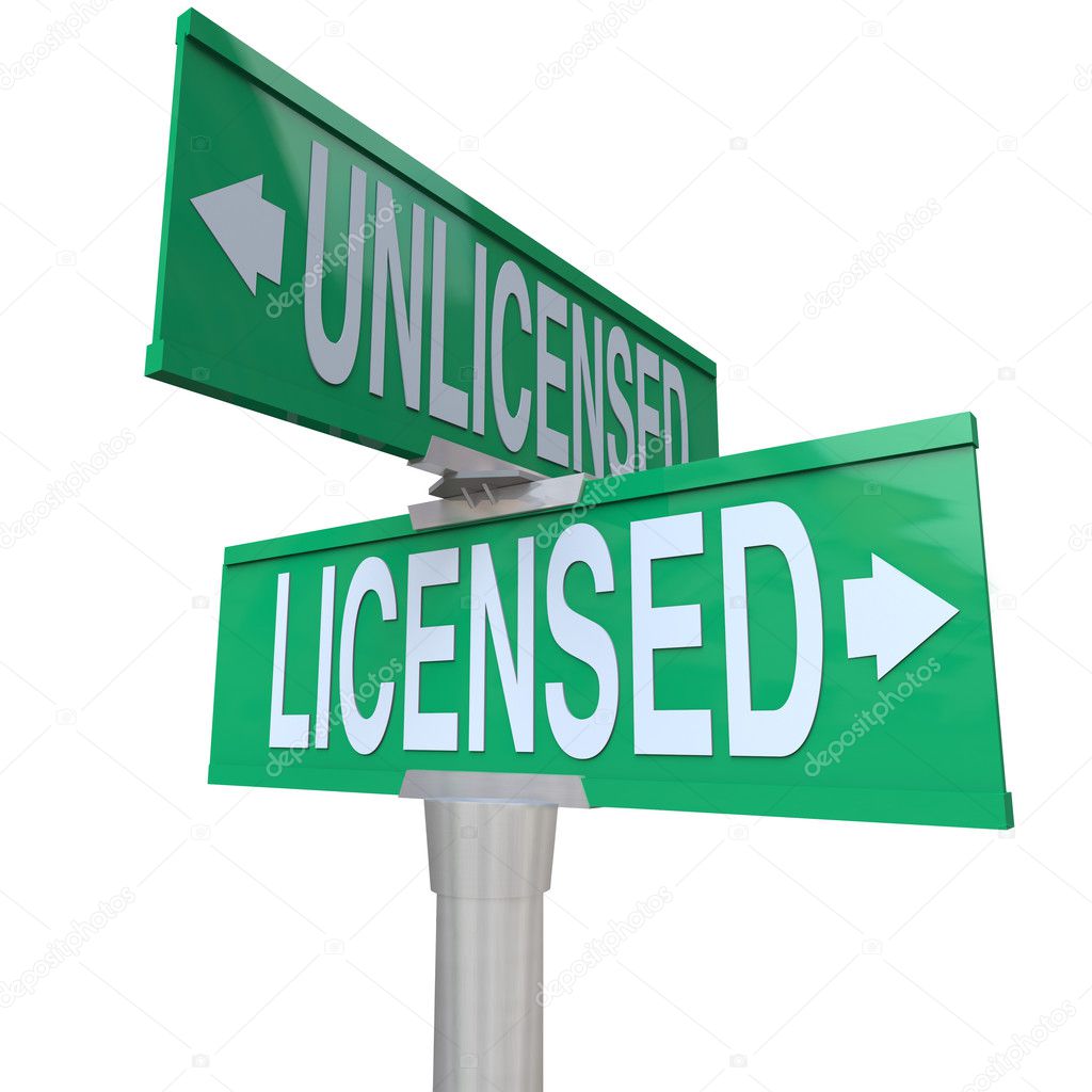 Licensed Vs Unlicensed Signs — Stock Photo © iqoncept #43550485 Licensed Vs Unlicensed Signs — Stock Photo © iqoncept #43550485