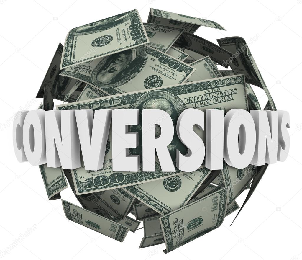 Conversions Word Money Ball — Stock Photo © iqoncept #46023621