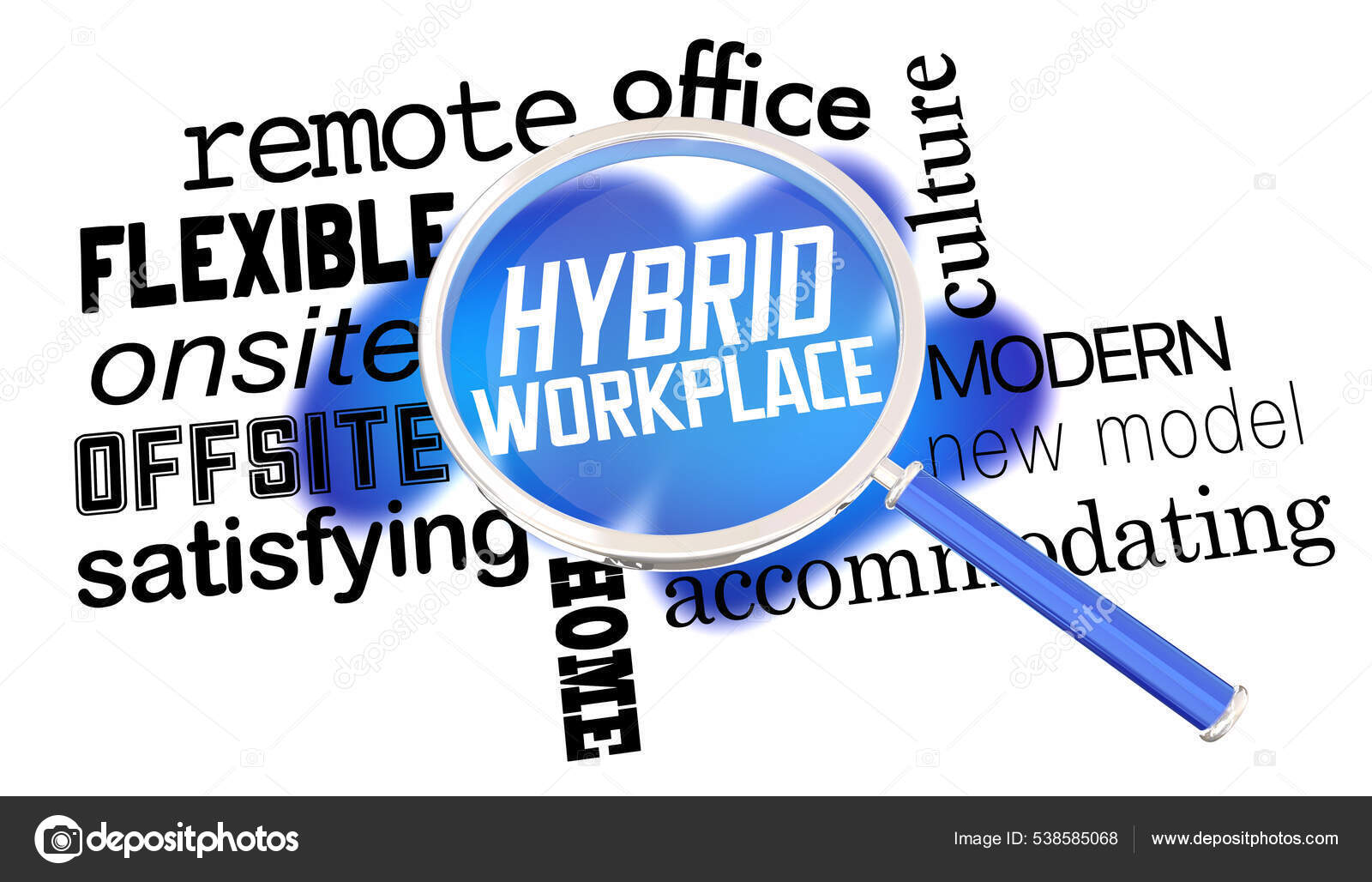 Hybrid Workplace Flexible Remote Satisfying Job Magnifying Glass ...