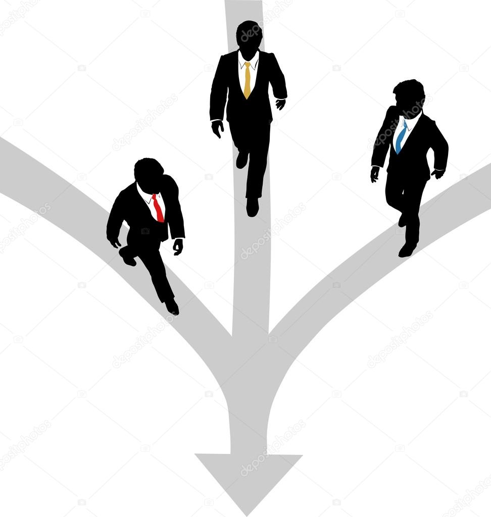 Business men walk 3 paths together toward one Stock Vector Image by ...